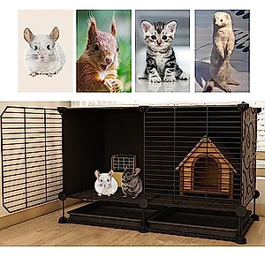 Small Animal Cage, Rabbit Cage Small Cage Chinchilla Cage Metal Pet Cage with Removable Tray, Ferret Cage, Chinchilla Cage Grid Spacing1.5cm/0.6" for Small Pets, Guinea Pigs, Bunny,Chinchilla (Color