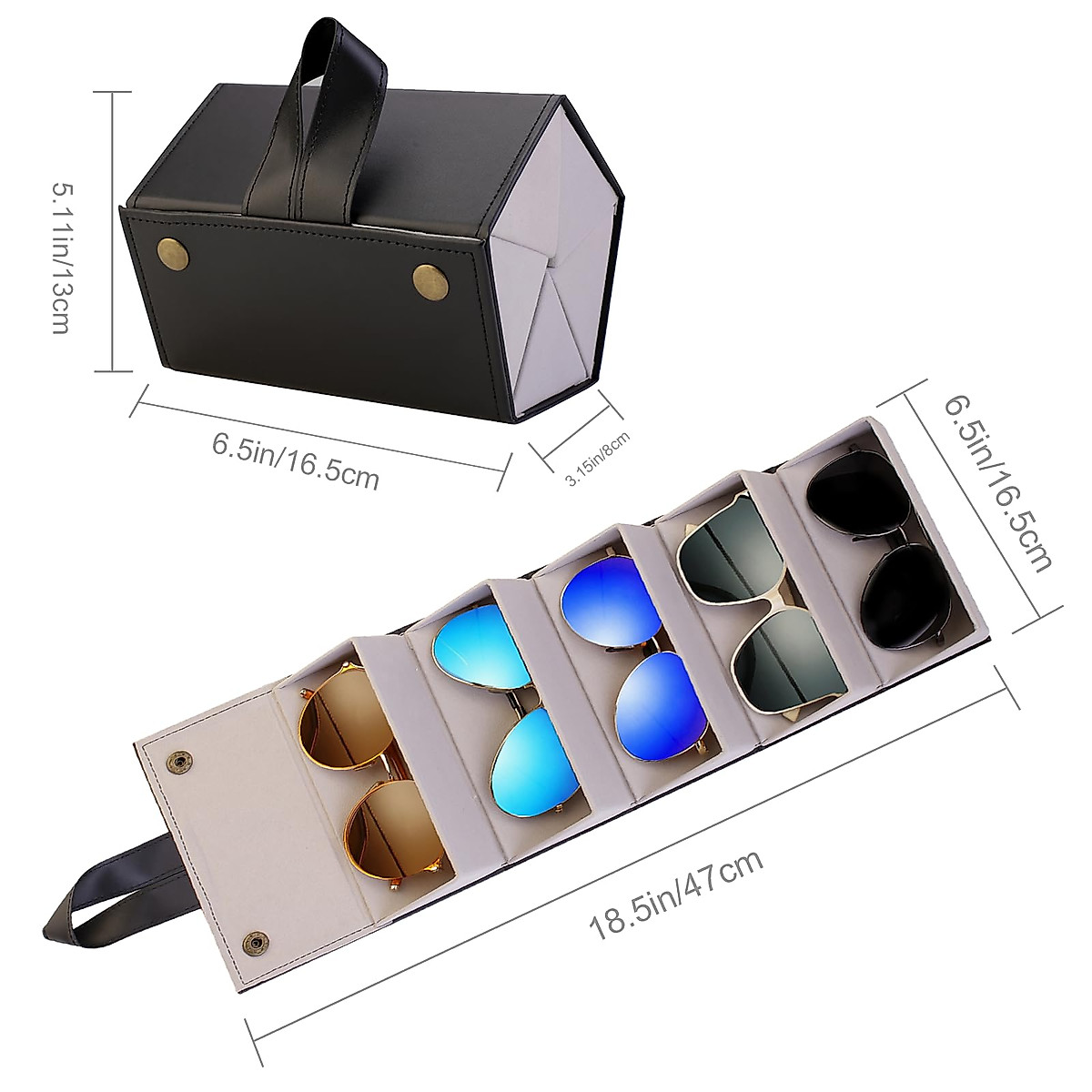 LBTbate Sunglasses Organizer with 5 Slots, Travel Glasses Case Multiple Sunglasses, Eyeglasses Storage Case Box (BK-white)