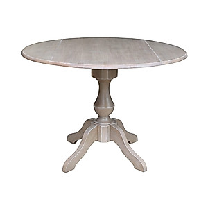 International Concepts 42" Round Top Pedestal 2 Chairs Dining Table, Washed Gray Taupe