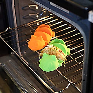 Jarratt Industries Fiesta Taco Holder TacoCat Stand Up Holders, Perfect Plate Stand for Soft and Hard Shell Tacos, Use for Taco Tuesdays and Taco Bar, Microwave and Oven Safe, Green