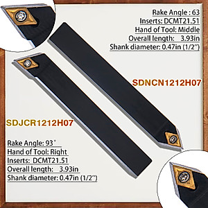 Indexable Lathe Turning Tool, 1/2'' Shank Metal Lathe Tools, 7pcs Metal Lathe Cutting Tools Carbide Turning Tool Insert Holder Set Lathe Boring Bar Set for Turning Grooving Threading with Wrenches