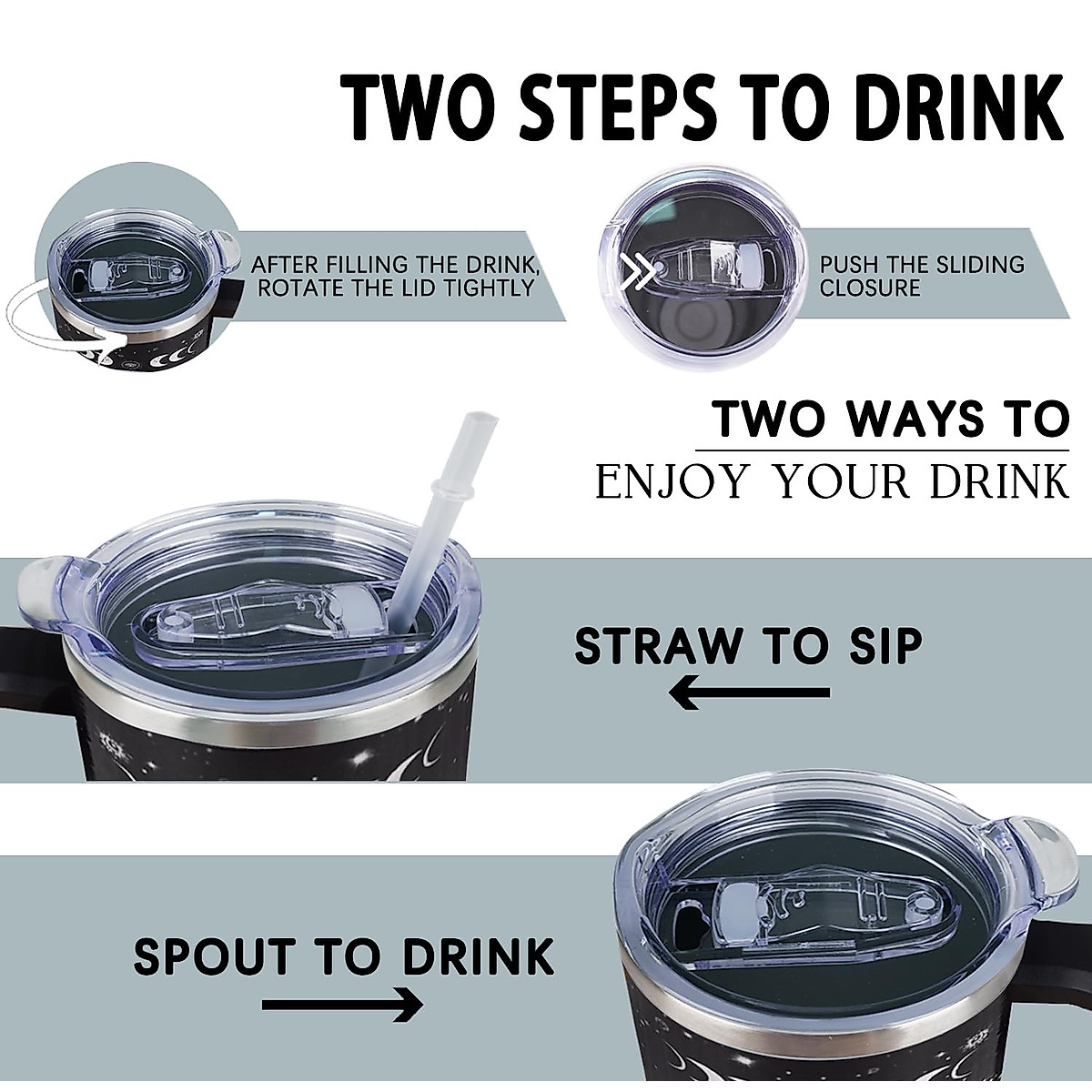 ZNYYZYBA 40 oz Tumbler with Handle and Straw, 40oz Goth Tumbler with Handle Insulated Leak Proof Travel Coffee Mug, Reusable Stainless Steel Tumblers