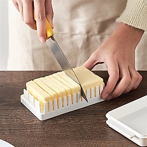 Quantitative Cutting Butter Dish, Plastic Butter Dish With Dividable Lid, Butter Airtight Preservation Container Box,Keeper Container for Freezer Countertop Butter Storage and Accurate Cutting (White)