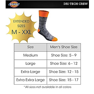 Dickies Men's Dri-Tech Legacy Moisture Control Crew Socks Multipack, Hi-Vis Orange Black (6 Pairs), Medium