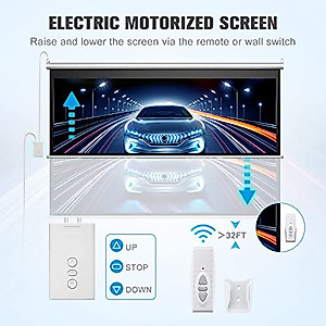 Powerextra 100 Inch Motorized Projector Screen with Wireless Remote Control 16:9 4K HD Wall/Ceiling Mounted Electric Movie Screen for Home Theater Presentation Education Outdoor Indoor