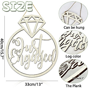 Engagement Party Decorations, Just Engaged Wooden Sign for Engagement Decorations, Diamond Ring Engagement Photo Props for Bachelorette Wedding Bridal Shower Party