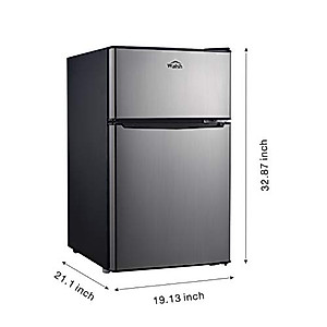 Walsh Compact Retro Refrigerator, Dual Door Mini Fridge, Energy Efficient, Adjustable Mechanical Thermostat with Freezer, Reversible Doors with leveling Front Legs, 3.1 Cu Ft, Stainless Steel