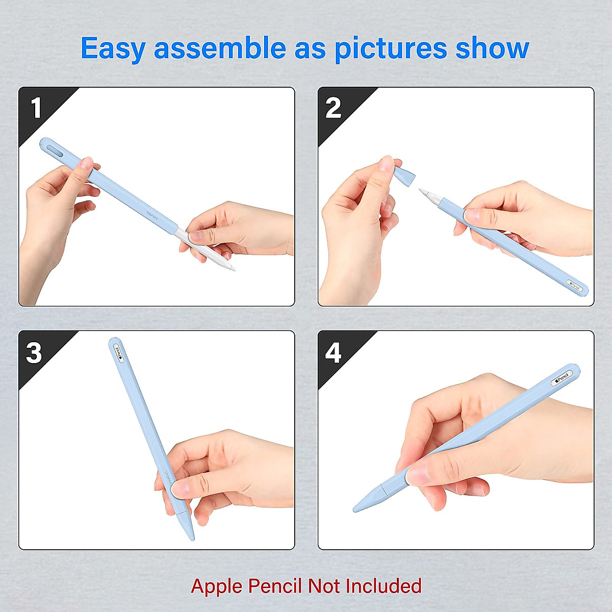Fintie Silicone Sleeve for Apple Pencil Pro & Apple Pencil 2nd Generation, Light Pen Skin Case Cover Soft Protective Grip Holder with 2 Nib Covers Accessories, Sky Blue