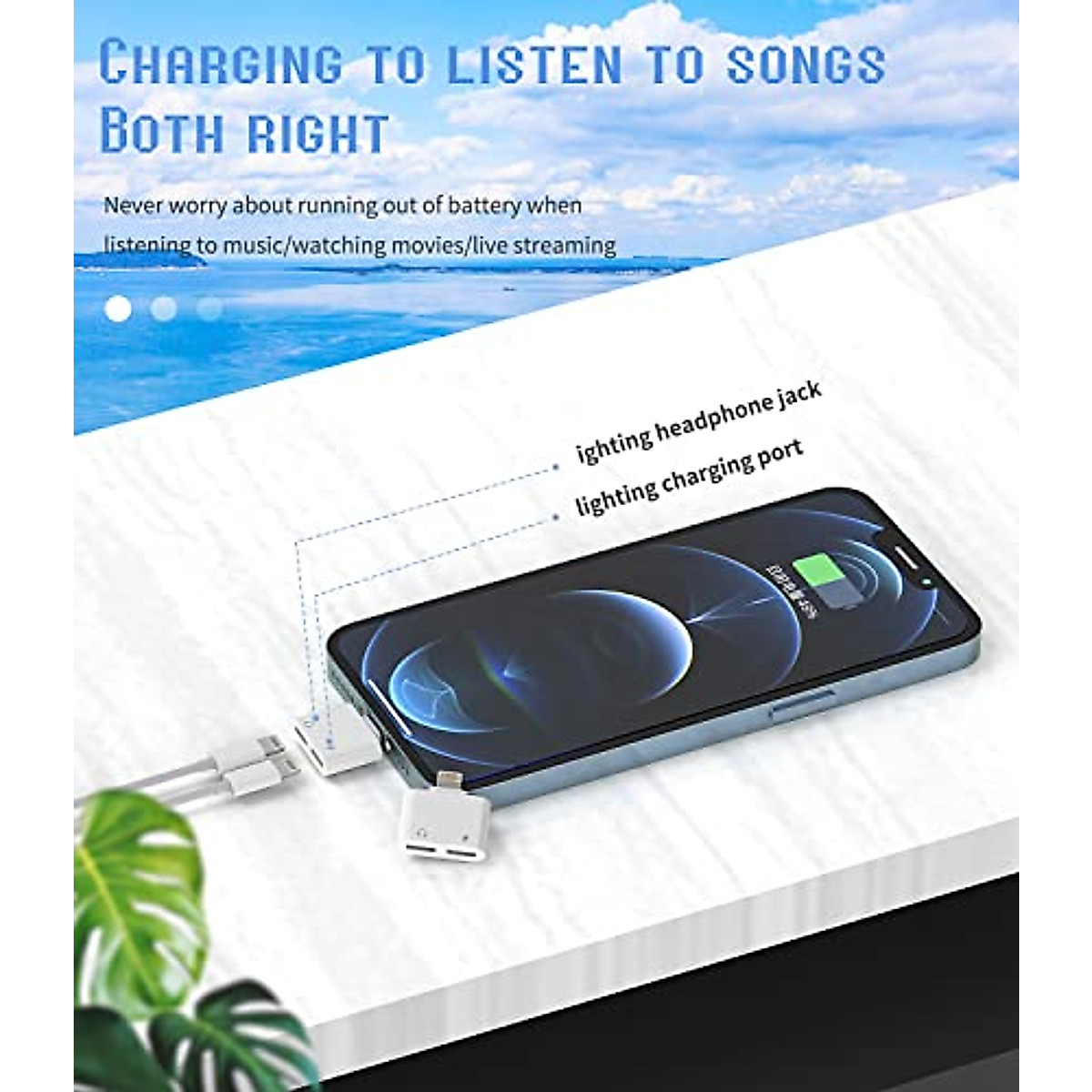 Iphone Dual Lightning Headphone Adapter(2pack)Audio Charge Dongle Jack Splitter 2in1 Charger AUX Music Earbud Adaptador Para Apple MFI Certified Compatible for 7 8Plus X 13 12 11 Pro Max Mini Xs Se Xr