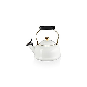Le Creuset Enamel on Steel Whistling Kettle with Gold Finishes, 1.7 qt., White