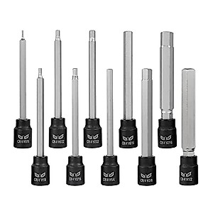Extra Long Allen Wrench Hex Bit Socket Set (10 Pack) - Long 6" Hex Bit in 3/8" Drive Sizes: 1/16", 1/8", 5/32", 3/16", 7/32", 1/4", 5/16", 3/8", 7/16", 1/2"