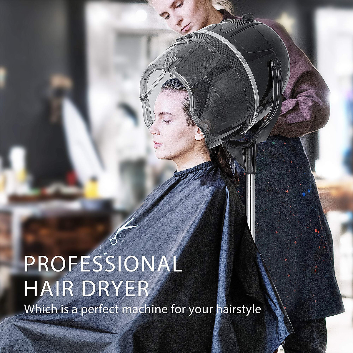 VIVOHOME 1300W Professional Height Adjustable Stand Up Bonnet Hair Dryer Hooded Floor Stand Rolling Base with Wheels for Salon Equipment Beauty Spa Home