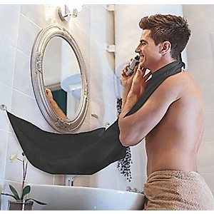 Beard Apron, Beard Catcher Bib with Suction Cups for Mirror. Easy and Effective Way to Keep Your Sink Clean. Perfect Beard Care Shaving Hair Catcher Gift for man, Gift for boyfriend (Black)