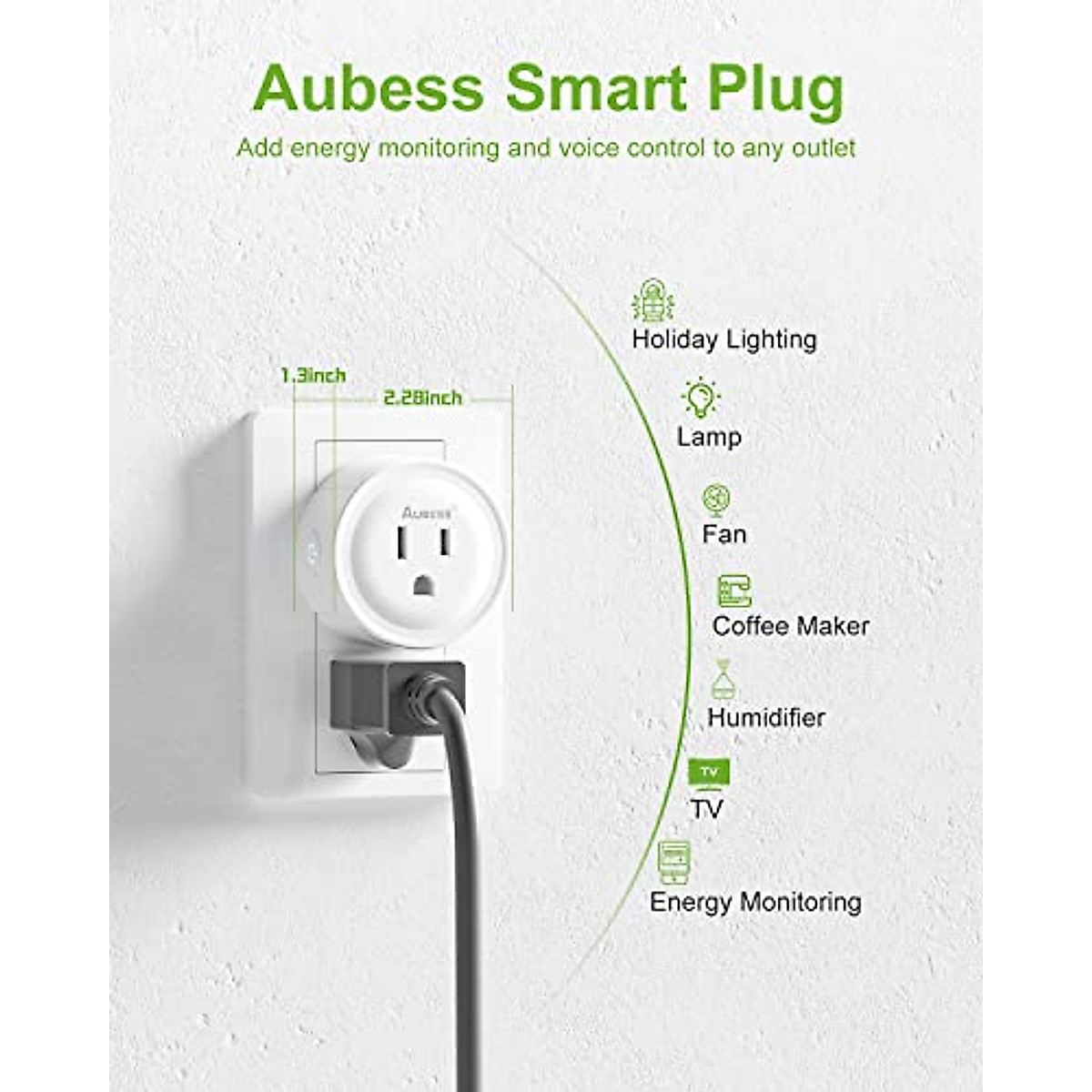 Aubess Smart Plugs with Energy Monitoring, Smart Plugs That Work with Alexa & Google Assistant, Alexa Smart Outlet Plug with Timer, Schedule, VeSync APP Remote Control, No Hub Required, White
