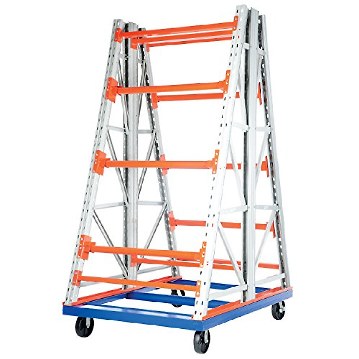 Vestil RERC-CT-468 Portable Two Sided Reel Rack, 53" x 73" x 108", Silver Frame/Orange Bracket