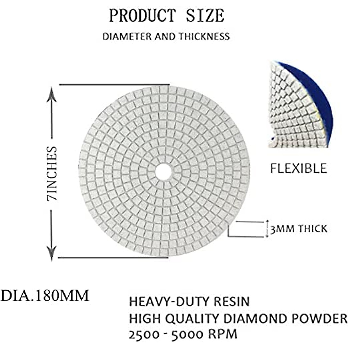 1Pc 7 inch Diamond Polishing Pad Wet/Dry Tile Polishing Pad For Grinder,For Concrete Marble Quartz Stone Countertop Granite Polishing. (Grit 3000)