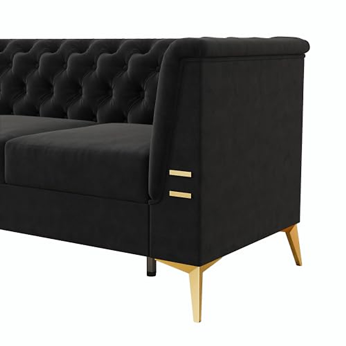 ERYE Mid-Century Modern Velvet Chesterfield Button Upholstered 3 Seaters Sofa Couch, Golden Legs, Flared Padded Armrest,Removable Cushions Cover for Living Room,Bedroom,Office,Apartment, Dorm