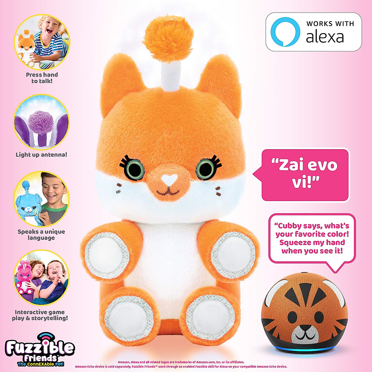 Fuzzible Friends Cubby The Fox Plush Light Up Toy – Works with Compatible Amazon Echo Devices for Interactive Activities and Sounds – Amazon Exclusive