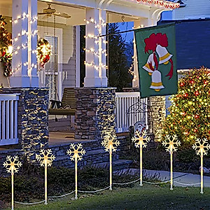WATERGLIDE 10 Pcs Christmas Snowflake Pathway Stake Lights, 2 Pack x 5 Lighted Snowflakes Pathway Marker, Battery Operated with Timer Holiday Decorative Lights for Walkway Garden Xmas Winter