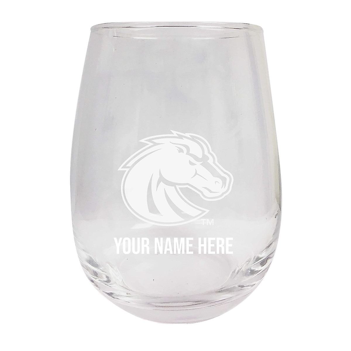 2 Pack Personalized Boise State Broncos Etched Stemless Wine Glass 15 oz With Custom Name (2) Officially Licensed Collegiate Product