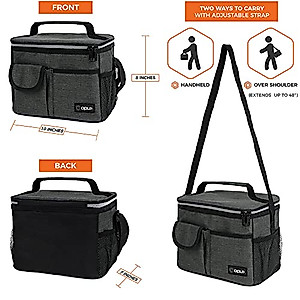 OPUX Insulated Lunch Bag for Men Women, Leakproof Thermal Lunch Box Work School, Soft Lunch Cooler Bag with Adjustable Shoulder Strap for Adult Kid Boy Girl, Reusable Lunch Pail, Dark Gray
