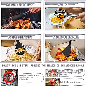 Kitchen Utensils Set- 34PCS Silicone Cooking Utensils with Holder, Umite Chef Heat Resistant Kitchen Utensil Spatula Set for Nonstick Cookware, Black Wooden Handles Kitchen Gadgets Tools Set