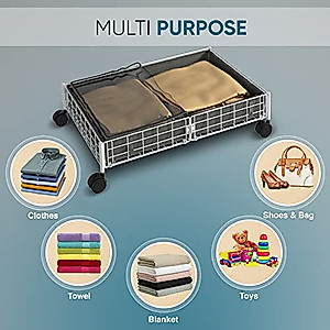 Under Bed Storage Containers With Wheels, Under Bed Storage With Wheels, Rolling Underbed Storage, With Bag-Under Bed Storage Containers, Under Bed Storage for Clothes, Shoes, Blankets, 2in1 (White)