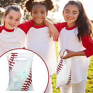 Yeaqee 50 Pieces Baseball Gift Bags with Handle Baseball Treat Bags Baseball Cellophane Bags Candy Baseball Party Favors for Team Birthday Decoration Gift Sport Baseball Themed Party Supplies, White