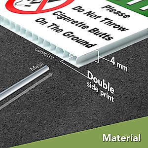 2 PC No Cigarette Butts Signs - 12 x 9 Coroplast No Butts Signage with Stake - No Littering Sign Outdoor - Please Do Not Throw Cigarette Butt Signs