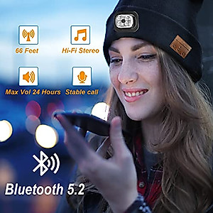 Bluetooth Beanie Hat with LED Light - Winter Music Knit Hats with Wireless Headphones Speaker for Outdoor Camping Running Walking Unique Christmas Stocking Stuffers Birthday for Men Women