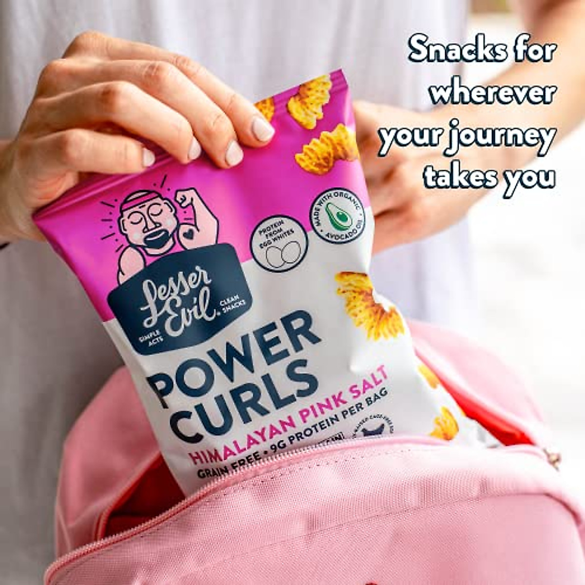 LesserEvil Himalayan Pink Salt Power Curls, Grain Free, Minimally Processed, Avocado Oil, Egg White Protein, 1.5 Oz, Pack of 7