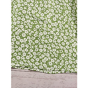 Verdusa Girl's Floral Print Puff Sleeve Square Neck Short A Line Dress Mint Green 10Y