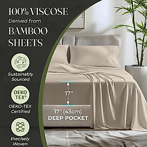 DECOLURE 100% Organic Viscose Derived from Bamboo Sheets Full Size 4pcs - Ultra Soft & Luxuriously Cooling, 17" Deep Pocket, Double Stitching, Perfect for Hot Sleepers - Full Bed Sheets (Taupe)