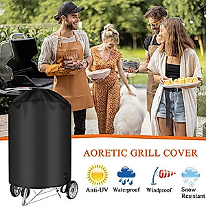 Aoretic 22 Inch Charcoal Grill Cover for 22 inch Weber Grill- Kettle BBQ Gas Grill Cover with Hook&Loop and Drawstring,Waterproof and Anti-UV Material for All Season (22 inch)