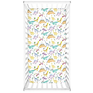 Crib Sheets for Boys Girls, Dinosaur Cotton Crib Sheet Neutral, Baby Toddler Sheets, Standard Crib Fitted Sheet, Ultra Soft and Breathable, 28 x 52 Inch
