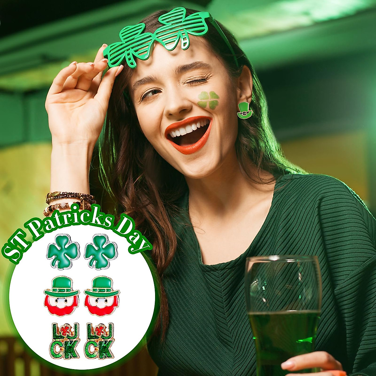 Riceshoot 72 Pairs Holiday Earrings for Women St. Patrick's Day Easter Summer Patriotic Earrings(Ear Studs)