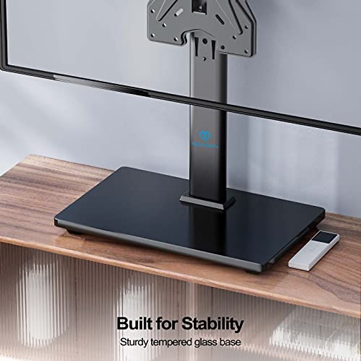 PERLESMITH Swivel Universal TV Stand/Base - Table Top TV Stand for 19-43 inch LCD LED TVs/Monitor/PC - Height Adjustable TV Mount Stand with Tempered Glass Base, VESA 200x200mm, PSTVS07