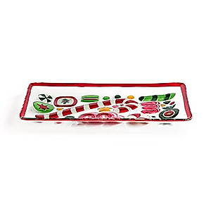 DEMDACO Christmas Candy Red and Green 15 Inch Glass Rectangular Serving Plate Platter
