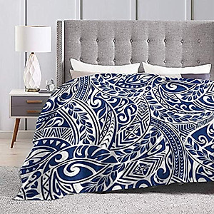 Flannel Plush Plush Throw Blanket, Retro Style Hawaiian Tribal Aloha Polynesian Pattern Throw for Winter Living Room Wedding Gift, Air Conditioning Blanket and Comfy Washable 80x60 Inch