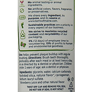 Tom's of Maine Natural Children's Fluoride Free Toothpaste, Silly Strawberry, 4.2 Ounce