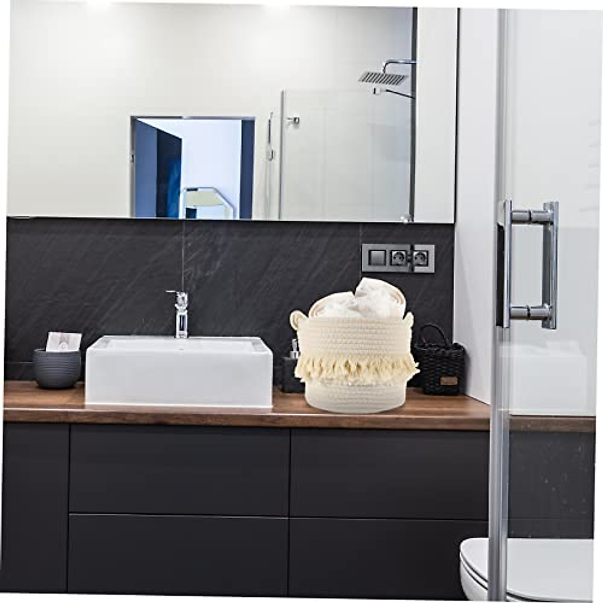 Alipis Rope Storage Blue Woven Storage Baskets Storage Bins for Clothes Weave Basket Storage Basket for Nursery Woven Tassel Containers Bathroom Towels Baskets Sundries Holder Cotton Baby