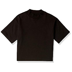 The Drop Women's Adeline Loose Short Sleeve Mockneck Drop Shoulder T-Shirt, Black, S