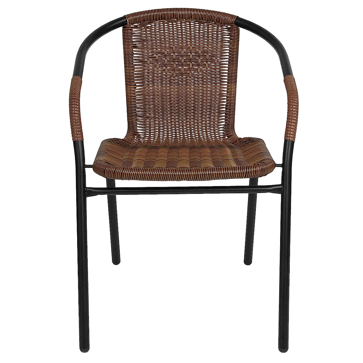 EMMA + OLIVER 2 Pack Medium Brown Rattan Indoor-Outdoor Restaurant Stack Chair