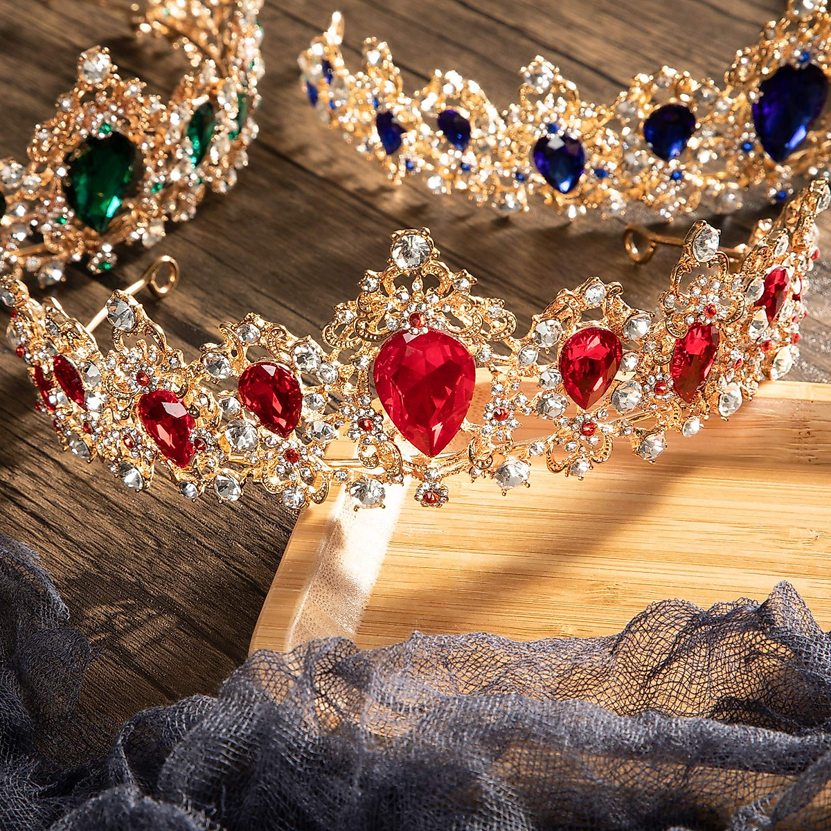 Baroque Vintage Rhinestone Crystal Crown - Tiaras and Crown for Women - Princess Rhinestone Crown for Christmas/Wedding/Prom/Pageant/Costume Birthday Party/Photography (Red ruby crown)