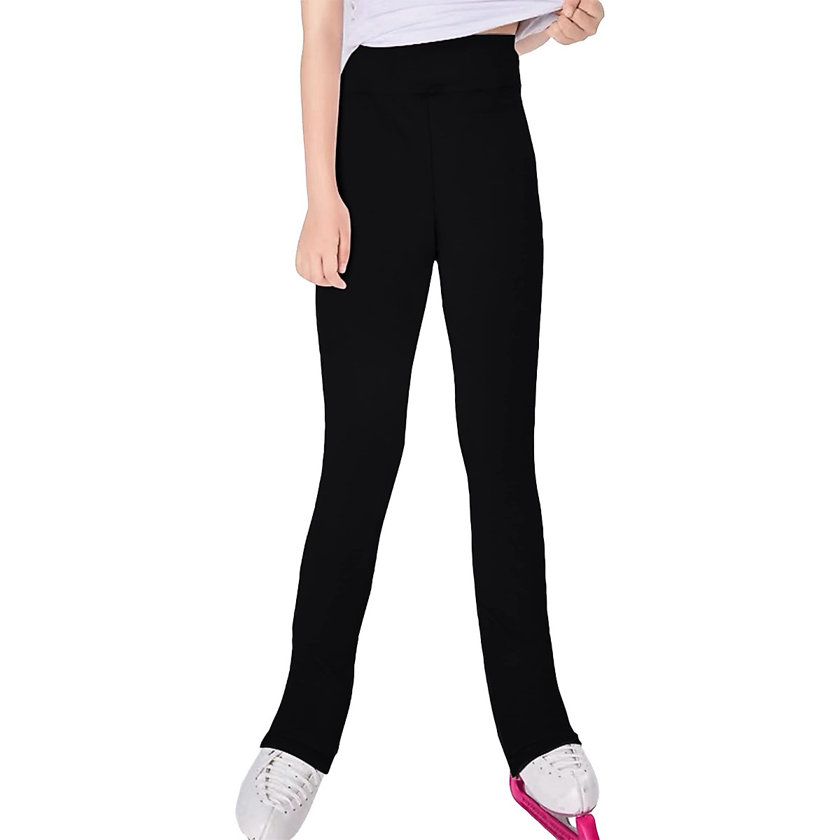 Figure Skating Pants Girls 13-14 Years Old Solid Black Comfortable Seamless Practice Leggings for Big Kids Training Exercise