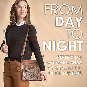 SIXTEASE Crossbody Bag for Women Vintage Style Genuine Leather, Upcycled Canvas, Rug, or Hair On - Cross Body Womens Bags with Inside Zipper Pockets - Cecellia