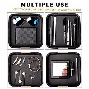 SANZIE Luxury Leather Desktop Storage Small Catchall Organizer Decorative Tray for Entryway Table to Hold Jewelry Watch Cosmetics Keys Phone Wallet, Home & Office Accessories (Metal Glided, Black)