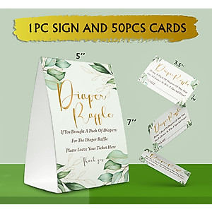Diaper Raffle Sign,Diaper Raffle Baby Shower Game Kit (1 Standing Sign + 50 Guessing Cards),Greenery Insert Ticket,Baby Showers Decorations,Card for Baby Shower Game to Bring a Pack of Diapers-XN33