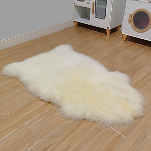 Kopal Sheepskin Rug 2x3 ft Genuine Australian Lambskin Area Rug for Bedroom Living Room Kid's Room, Super Soft and Fluffy, Single Pelt - White/Ivory