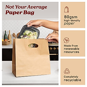 PTP BAGS Natural 11" x 6" x 11" Die Cut Tote Bags [Pack of 500] Kraft Paper Gift, Food Service Bags